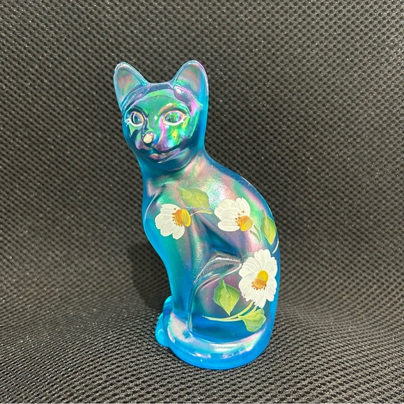 Fenton | Other | Fenton Glass Kimberlight Blue Carnival Hand Painted ...